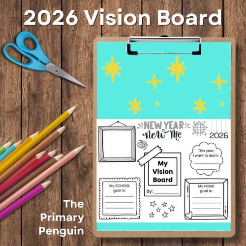 2026 Doodle Vision Board -- K-3 goal setting bulletin board display
