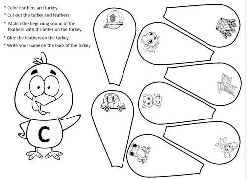 Thanksgiving Craft Activity | Turkey Phonics Activity for Kindergarten ...