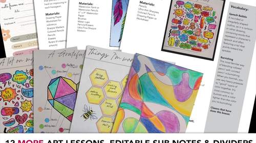*12 More Sub Lessons: Artwork Instructions & Worksheets: Editable Sub Notes