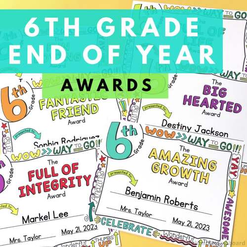 Class Superlative Student Editable 6th Grade End of Year Award Certificates