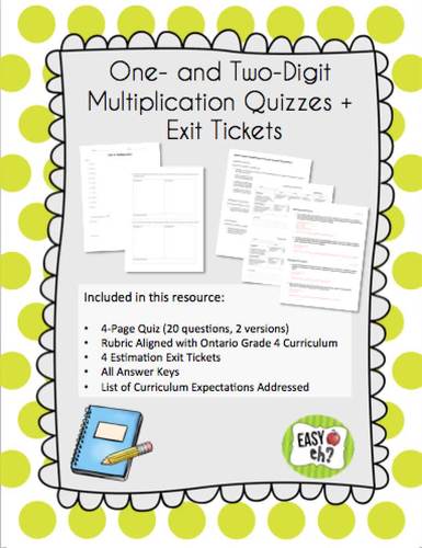 Grade 4 Multiplication Quiz and Exit Ticket Assessment Bundle by Easy Eh