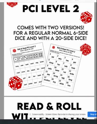 Special Education Reading Practice Read & Roll Game - PCI Level 2 Sight ...