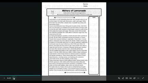 History of Lemonade 5th Grade Informational Text & Activities July ...