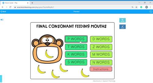 Final Consonant Deletion Feeding Mouths | Boom Cards™ | Distance Learning
