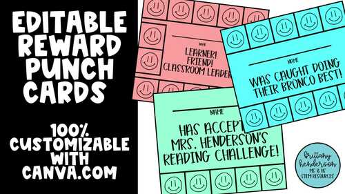 Behavior or Reward Punchcard Template EDITABLE by Brittany Henderson