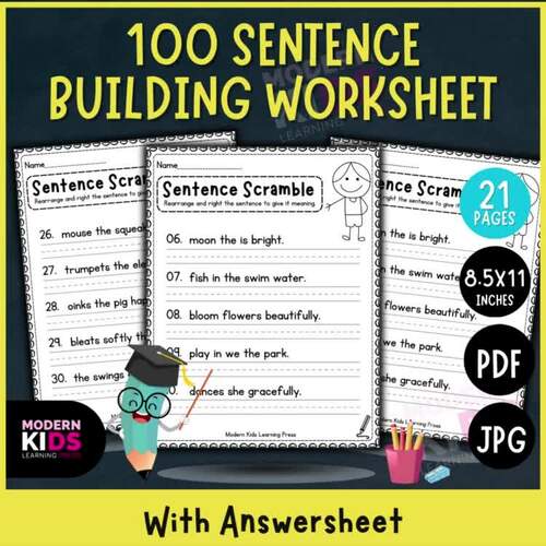 100 Sentence Building Worksheet for Kindergarten by ModernKids ...