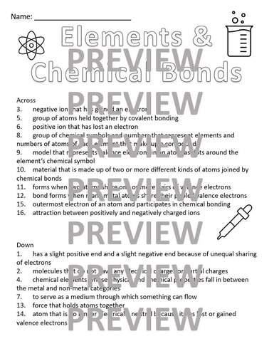Chemical Bonds and Elements Vocabulary Puzzle | JH Science | TPT