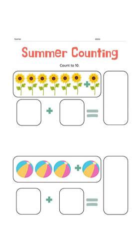 Summer Counting Worksheet in Colorful by MoSMILE Kindergarten | TPT