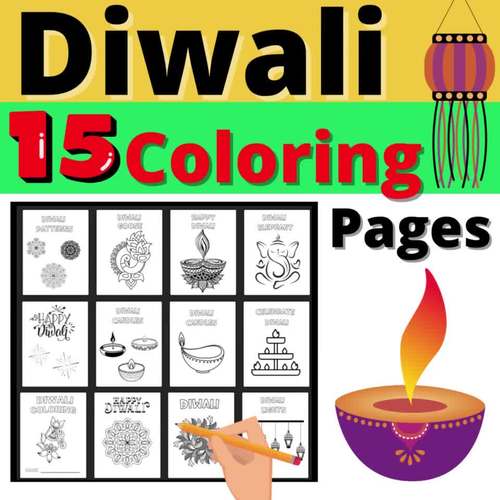 Diwali Coloring Pages Activity Resource by DadsDesigns | TPT
