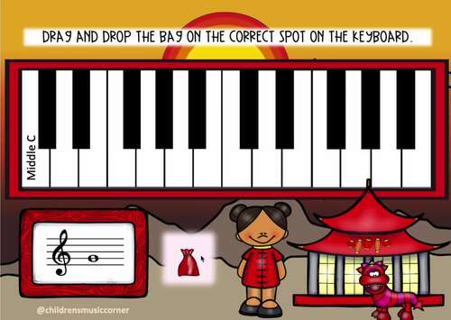Lunar New Year Note Reading Treble Clef on Piano Digital Task Cards on ...