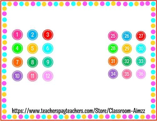Printable Small Number Labels 1 to 36, Round Bright Number Labels, Editable