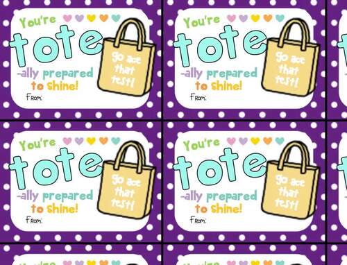 Tote Bag Testing Motivation Gift Tag- You're tote-ally prepared to shine!