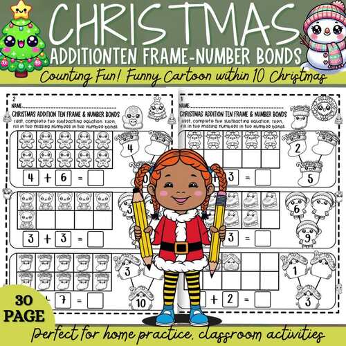 Christmas Ten Frame Addition and Number Bonds Within 10, Holiday Math ...