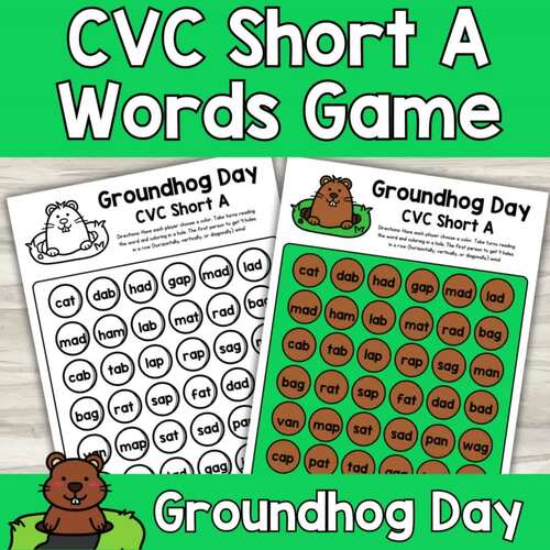 CVC Short A Words Groundhog Day Game | Fun Reading Center Station Activity