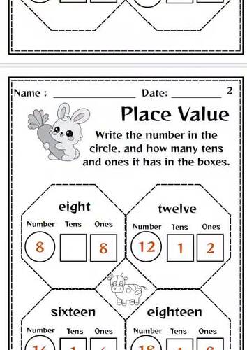 1st Grade Place Value Worksheets: TENS AND ONES Practice Sheets Easter ...