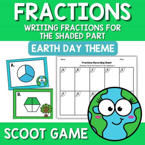 Earth Day Fractions Scoot Game Task Cards 2nd 3rd Grade Math Center