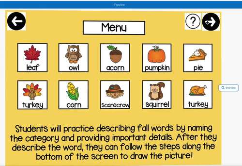 Describe and Draw Fall Vocabulary Speech Therapy Language Print + Boom ...