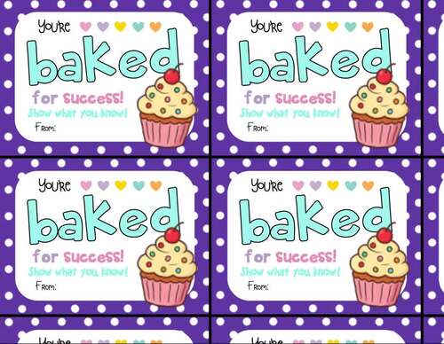 Cupcake Testing Motivation Gift Tag- You're baked for success! Show ...