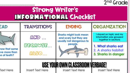 2nd Grade Informational Writing Checklist EDITABLE | TPT