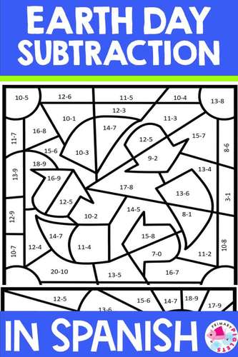 SPANISH EARTH DAY COLOR BY NUMBER CODE SUBTRACTION TO 10 & 20 ...