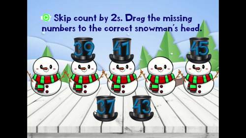 Skip Counting by 2s Winter Math Boom Cards™ for Counting Odd Numbers 1-99