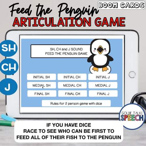 Feed The Penguin SH, CH and J Sound Boom Cards | Articulation | Speech ...