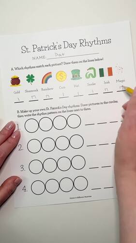 St. Patrick's Day Rhythm Worksheet - Elementary Music March Activity