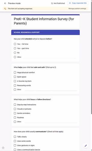 PreK–K Student Information Form for Parents – Get to know your students