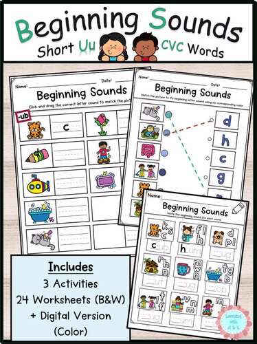 CVC: Beginning Sound Sort, Short u, Read, Identify, Write | TPT