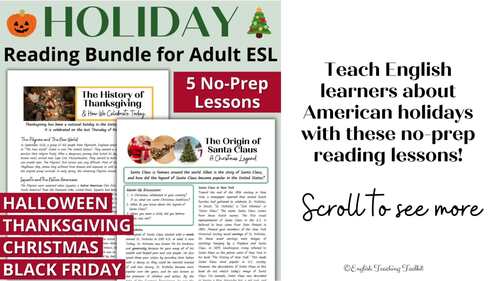Adult ESL Holiday Reading Comprehension Passages and Questions - Bundle