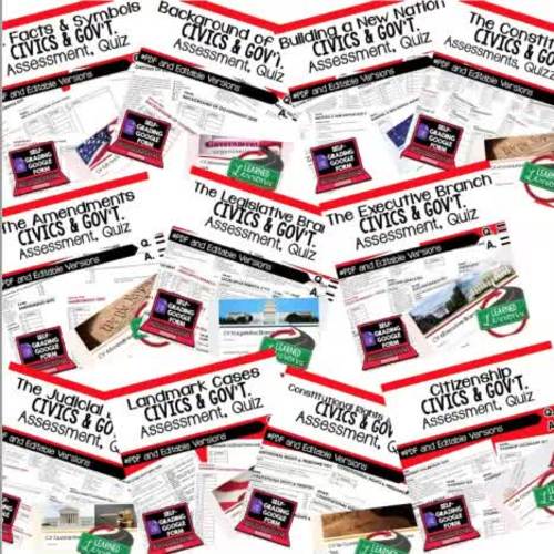 Civics and Government Tests, Quizzes, Assessments BUNDLE & Google Form