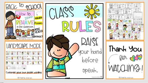 Back to School Class Rules Editable Posters and Mini Reader by Kinders Hero