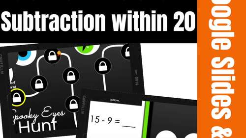 Subtraction within 20 Halloween Digital Review Hunt Game in Google Slides