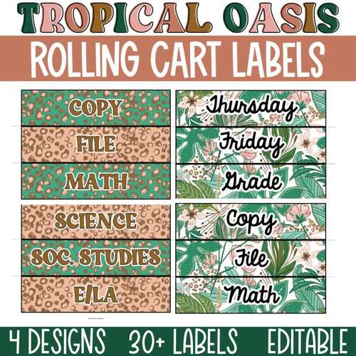 Editable Rolling Cart Labels / Drawer Labels / Tropical Plant Classroom ...