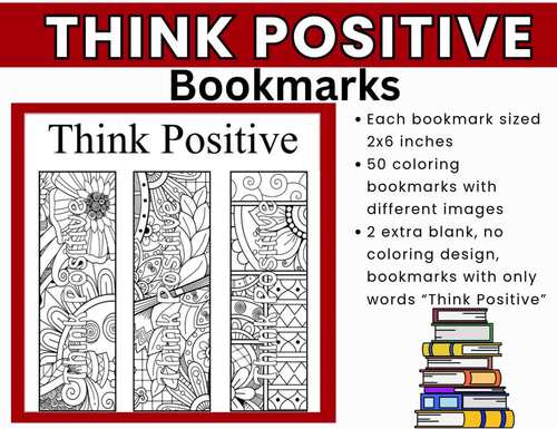 50 Think Positive Coloring Bookmarks- Positive Affirmations and Color ...
