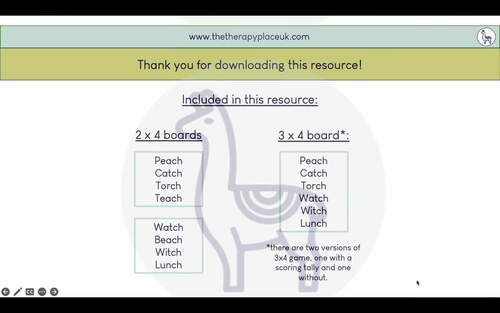 Digital Phonology Matching Pairs games for 'CH' word FINAL position, NO ...