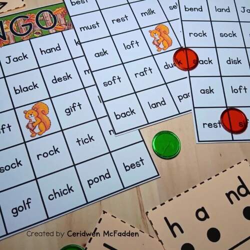 Fall Ending Blends CK Digraph Bingo Game | Fall Center CVCC Blends + CK ...