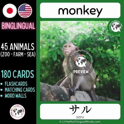 English and Japanese Animal Flashcards, Matching - Zoo, Farm, Sea ...