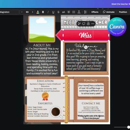Editable Meet the Teacher Template | Binder & Coffee Theme Canva Design