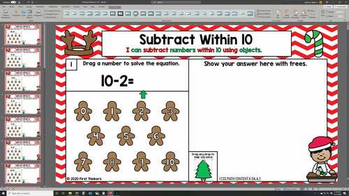 Subtraction Within 10 Digital Christmas Math Games for Google Slides ...