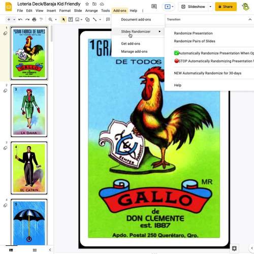 Mexican Loteria Digital Bingo Game for Google Slides Classroom Edition