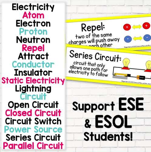 Electricity and Circuits Science Vocabulary Word Wall Posters | TPT