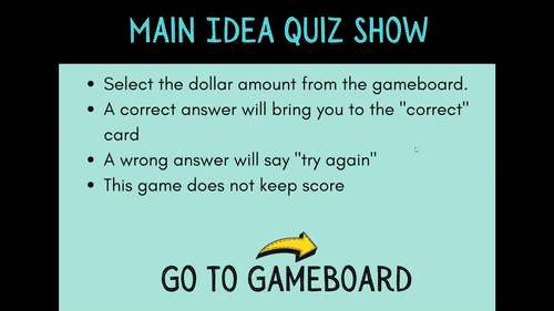 Main Idea Quiz Show For Google Slides by Hands on Learning LLC | TPT