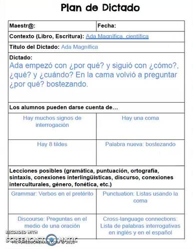 Ada Magnifica Cientifica Lesson Plan, Google Activities and Dictado