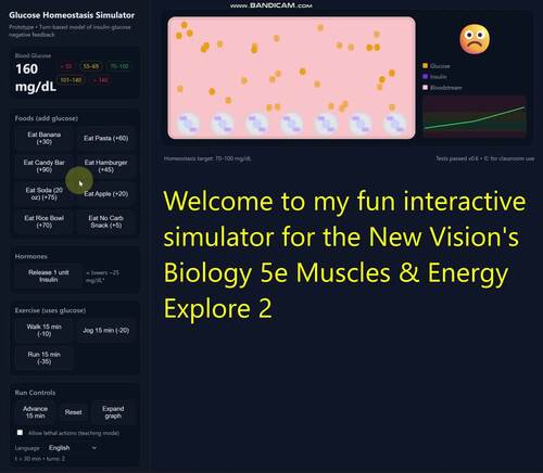 Digital Blood Glucose Regulation Lab: New Visions Muscles & Energy 5E ...