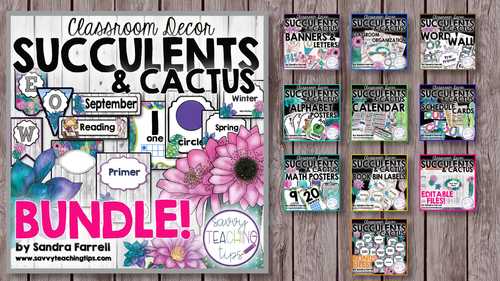 Back to School Classroom Decor SUCCULENTS and CACTUS Color Colour Posters