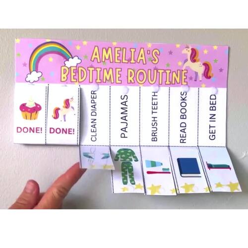 Visual Schedule Unicorn Flip Chart Morning Bedtime Routine Toddler Editable