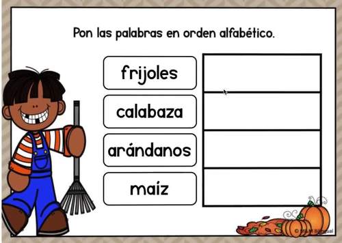 Fall - Alphabetical Order Boom Cards | SPANISH by MM Bilingual | TPT
