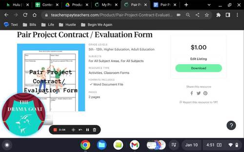 Pair Project Contract / Evaluation Form by The Drama GOAT | TPT