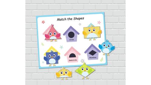 Birds Shape Matching Activity, 2D Shapes, Spring Busy Book Page.